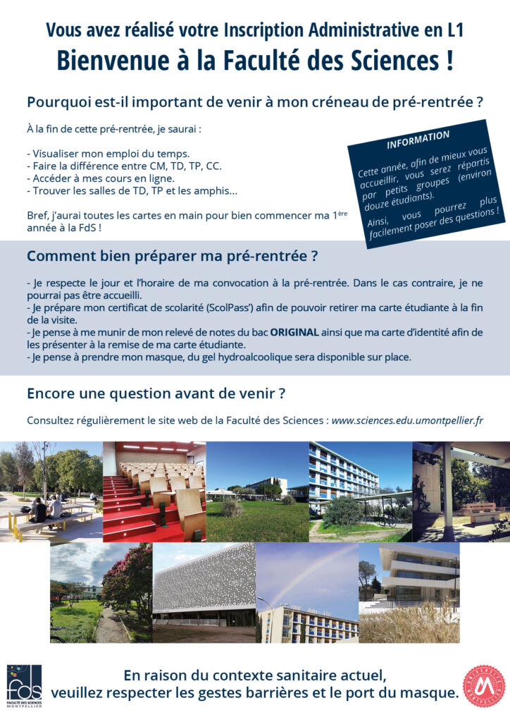 Licence 1ère année : Rentrée 2020 (Date and time) - Only for new ...